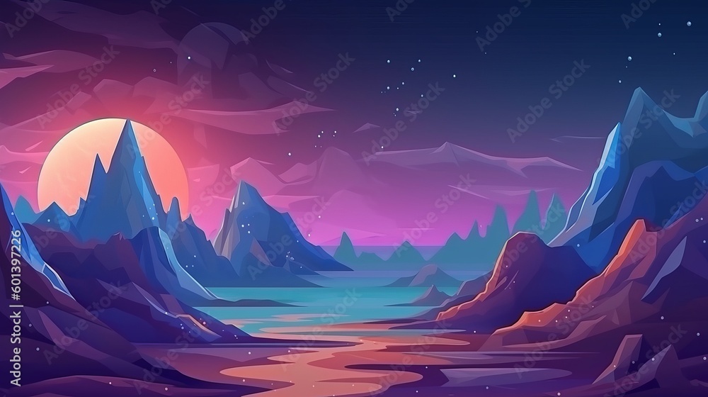 Cosmic Background, Alien Planet Deserted Landscape With Mountains ...
