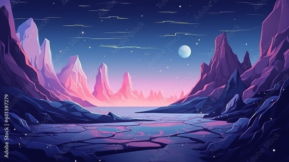 Cosmic Background, Alien Planet Deserted Landscape With Mountains ...
