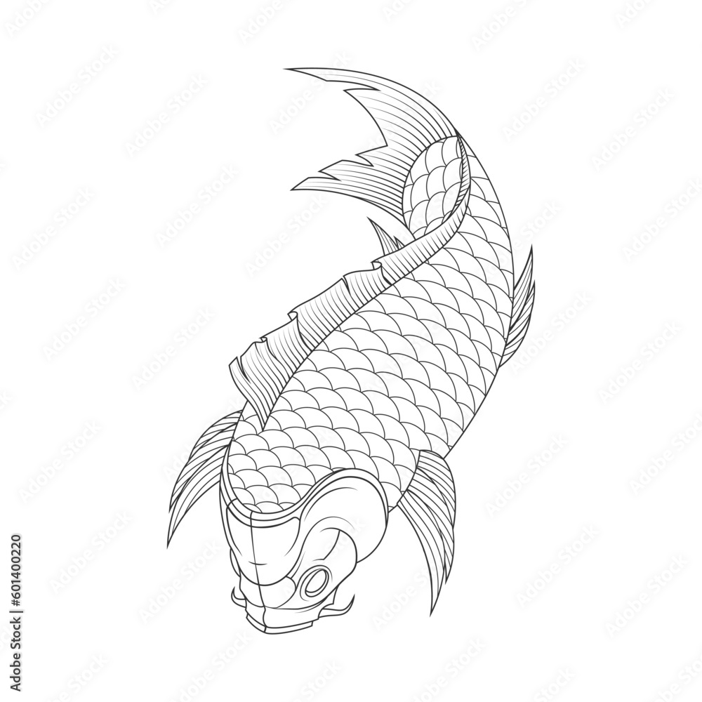 Koi fish. Vector illustration of Koi carp in engraving technique. Stock ...