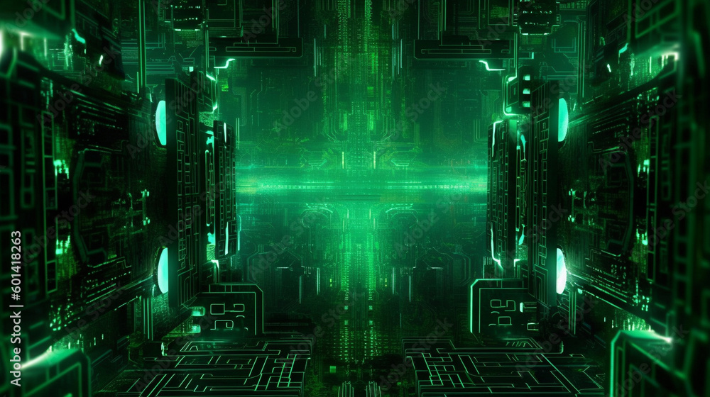 Neon City Matrix: A Futuristic Cyberpunk Landscape of PCBs and ...