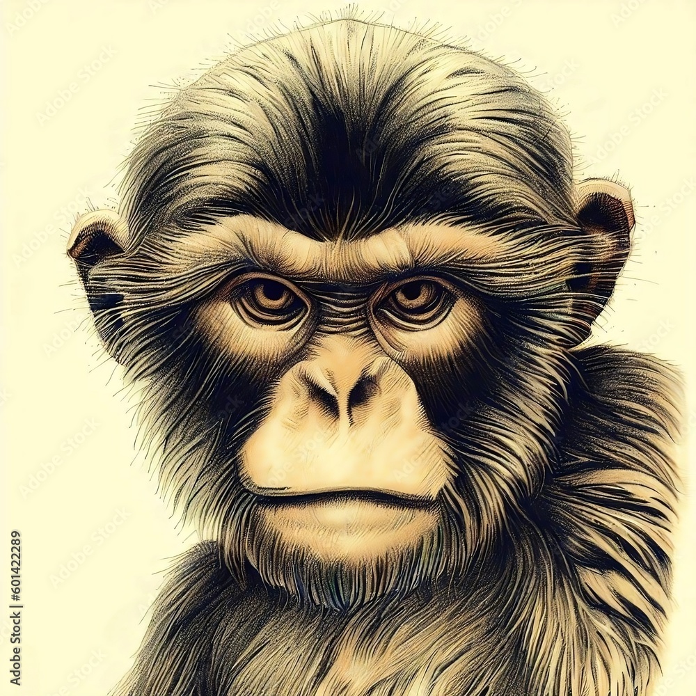 Rhesus macaque monkey pencil drawing portrait Generative AI ilustración ...