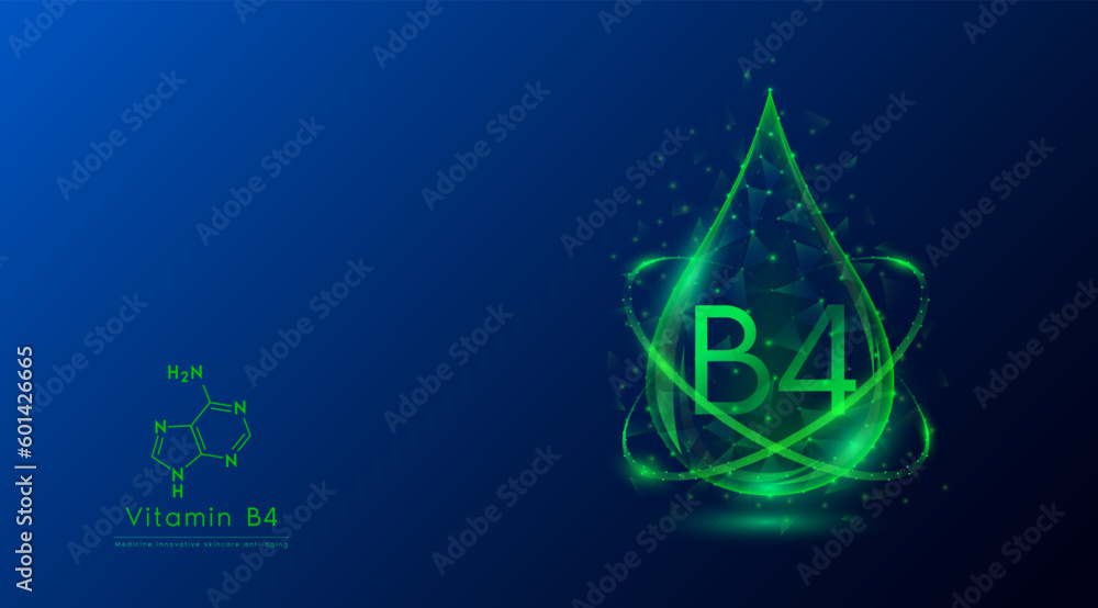 Vitamin B4 drop green low poly and structure chemical formula. Medicine ...