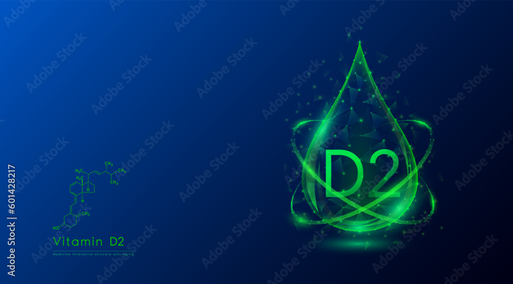 Vitamin D2 drop green low poly and structure chemical formula. Medicine ...