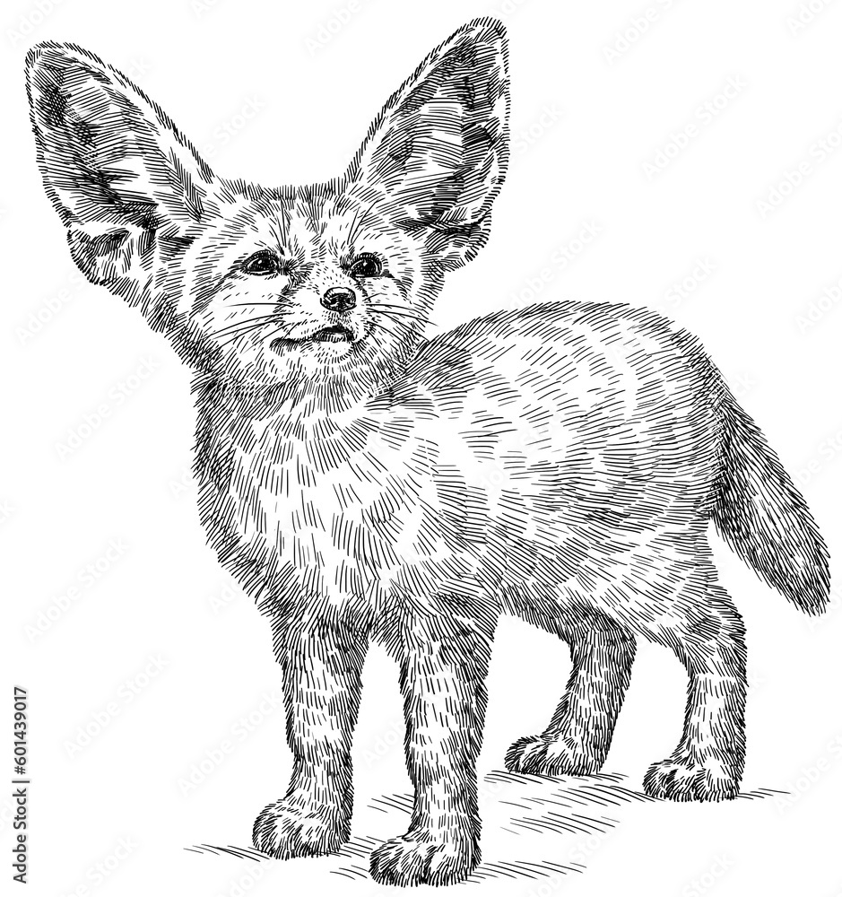 Vintage engraving isolated fennec set illustration ink sketch. Fox ...