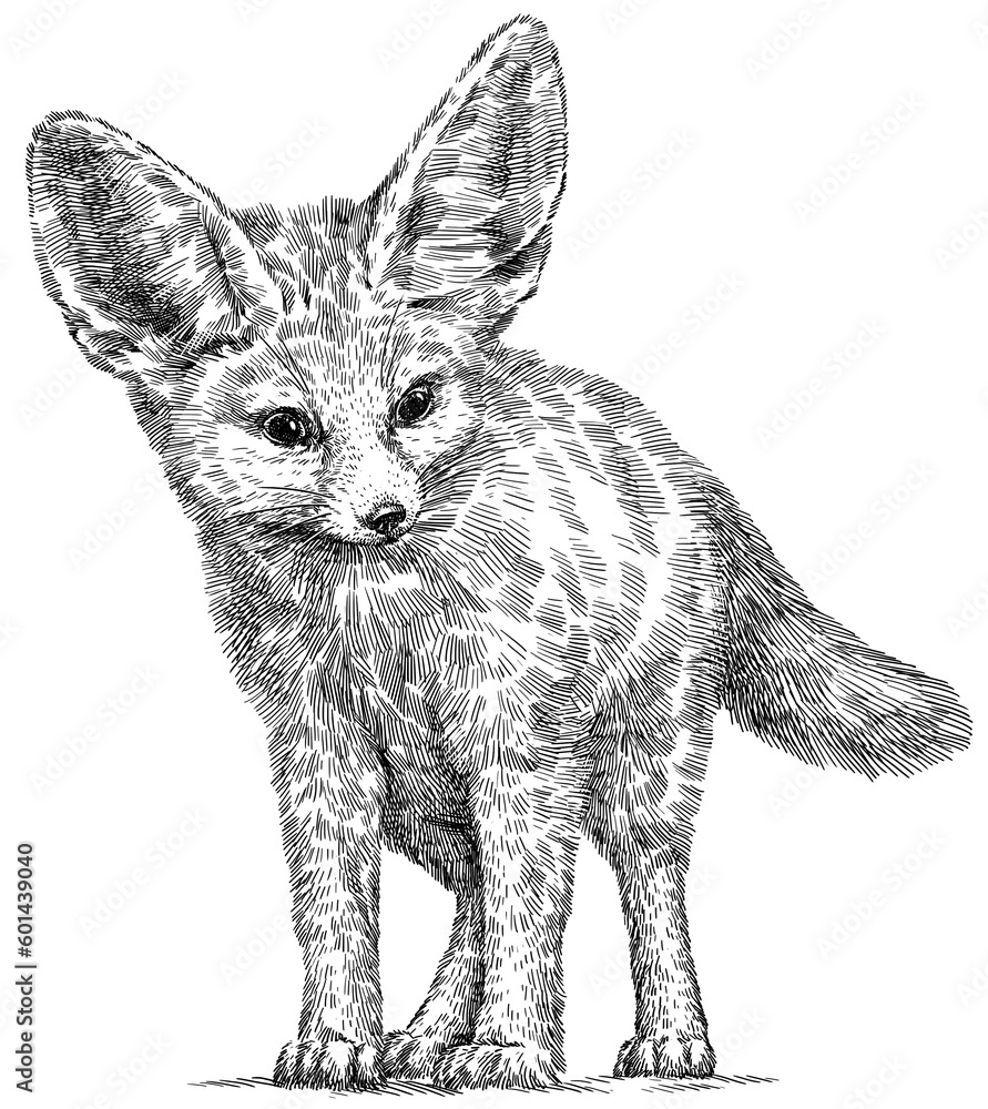 Vintage engraving isolated fennec set illustration ink sketch. Fox ...
