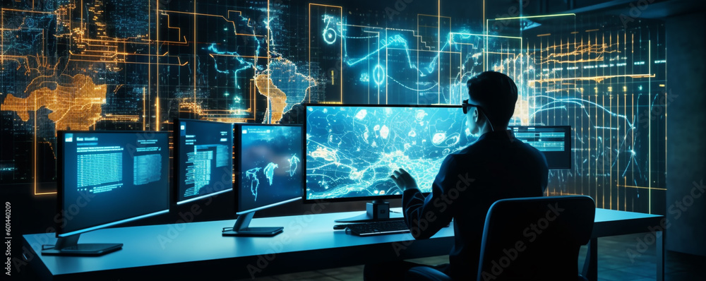 Computer programmer coding on modern computer with AI Artificial Intelligence. digital ...