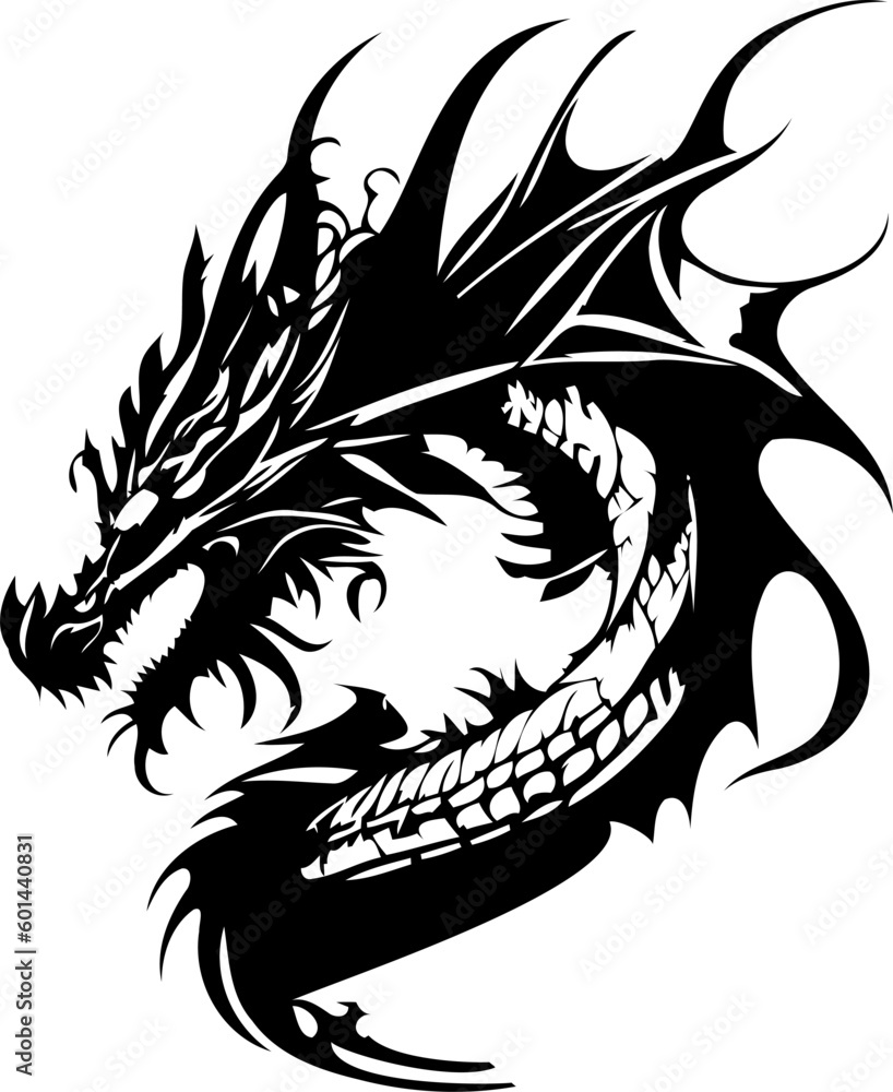 This stunning dragon vector illustration depicts a powerful and ...
