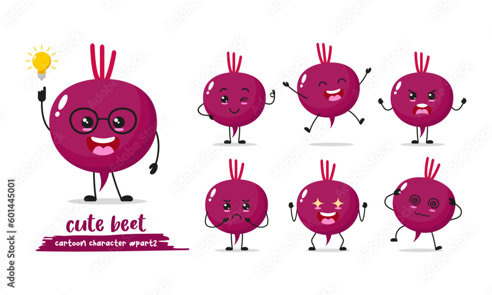 beet cartoon with many expressions. different vegetable activity vector ...