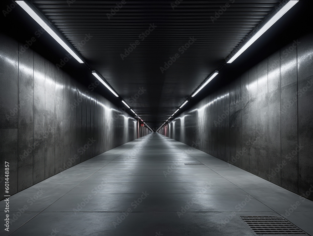 Dark Underground Cell Steel Wire Room Glowing White Led Light On Carbon ...