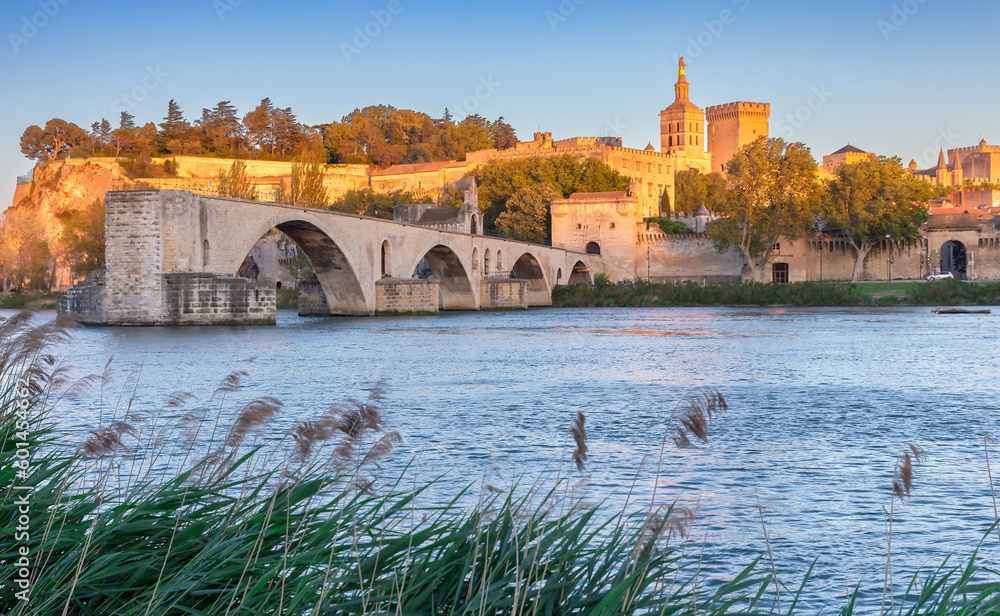 Avignon. Old medieval bridge of St. Benezet across the river Rhone ...