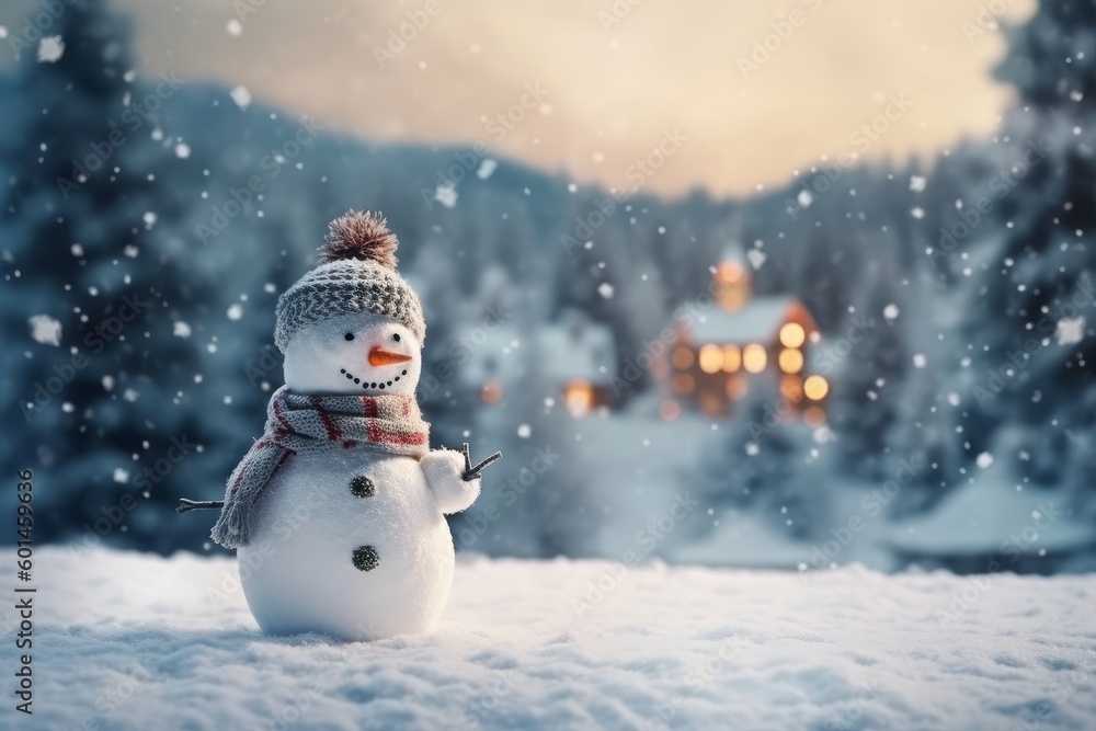 Cheerful snowman dressed in festive attire, complete with a carrot nose ...