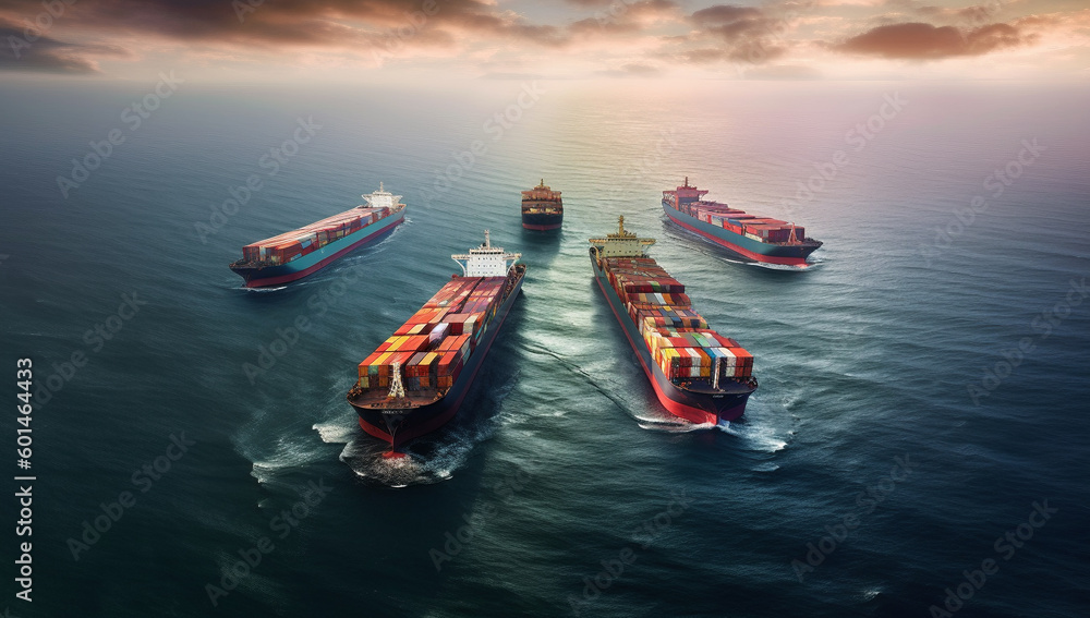 Four container ships sail across the ocean in this aerial photograph ...