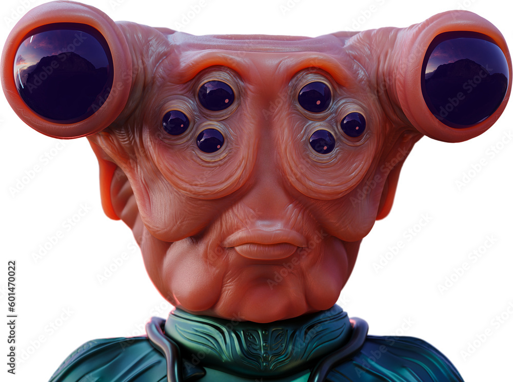 Alien with many eyes. Portrait of a realistic Alien creature. Humanoid ...