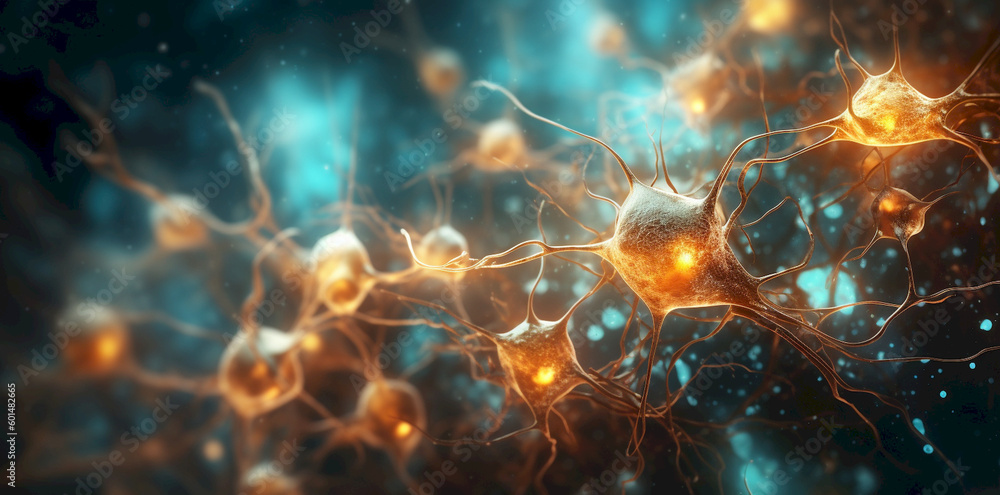 Human neural connections. The brain from within. Neurons with lights ...