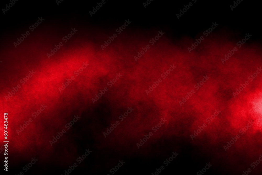 Red color powder explosion on black background.Freeze motion of red ...