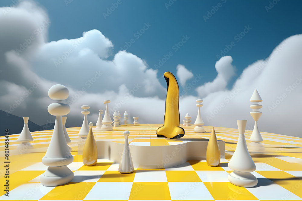 futuristic chess abstraction surrealism 3d illustration yellow chess on ...
