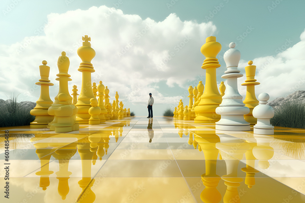 futuristic chess abstraction surrealism 3d illustration yellow chess on ...