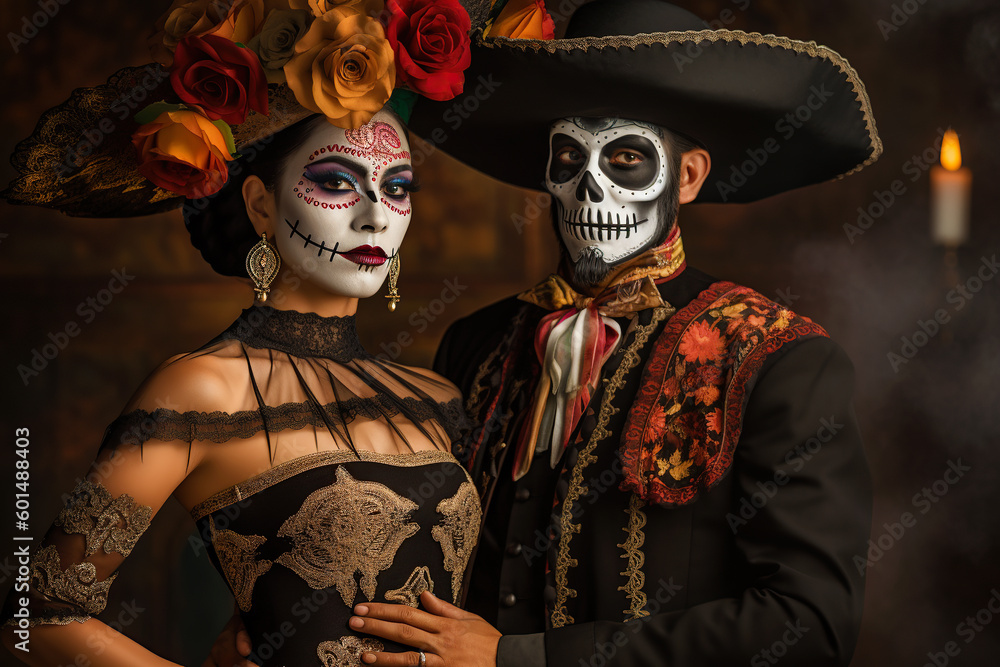 Dia de los muertos, male and female catrina: Catrina and Catrin wearing ...