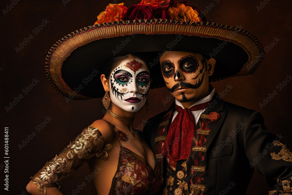 Dia de los muertos, male and female catrina: Catrina and Catrin wearing ...