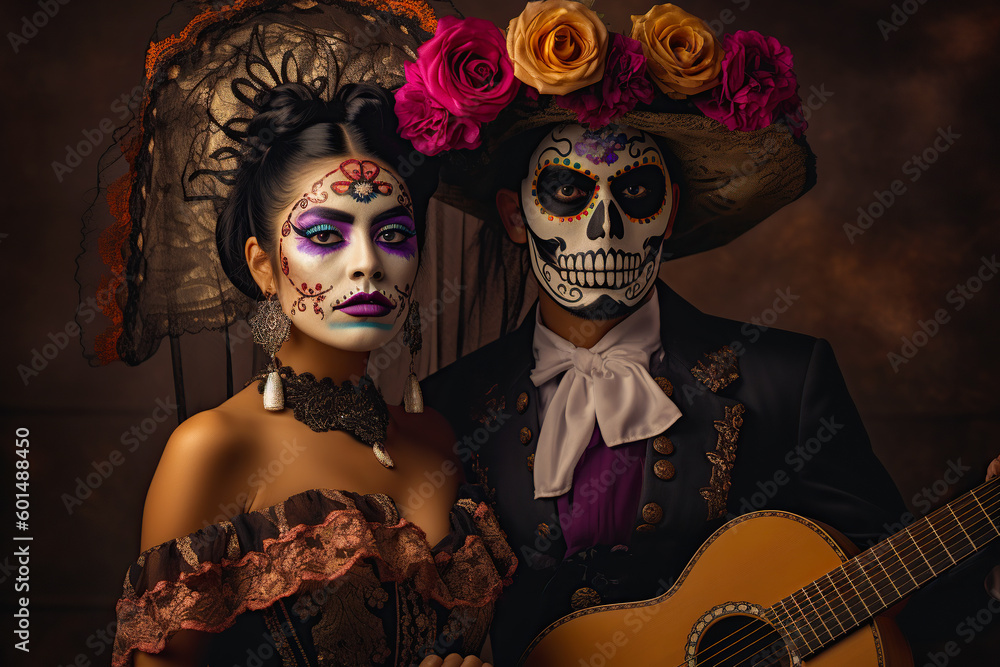 Dia de los muertos, male and female catrina: Catrina and Catrin wearing ...