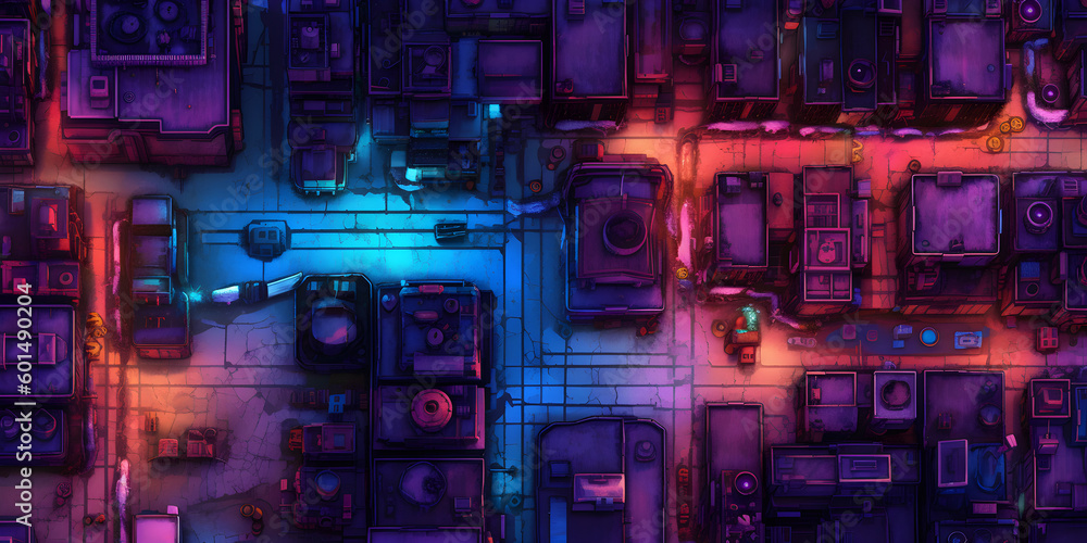 Cyberpunk Street Map: Dark Fantasy RPG Tile Map for Game Design Stock ...