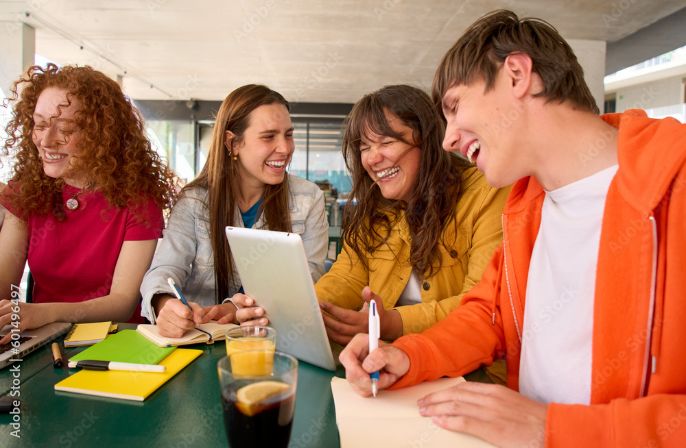 Group of cheerful Caucasian students from different parts of Europe ...