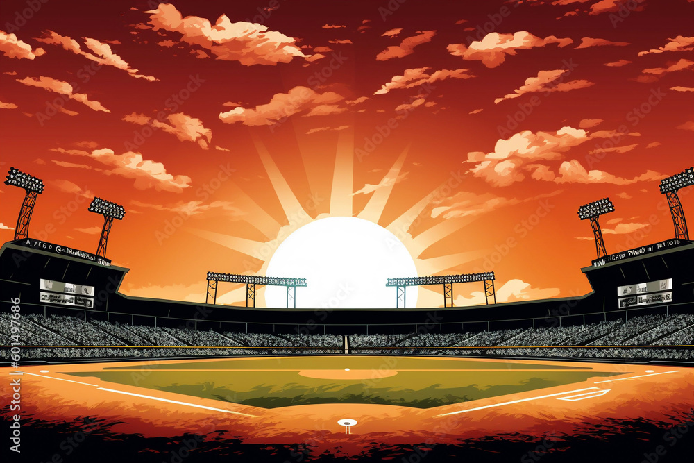Baseball Stadium At Sunset