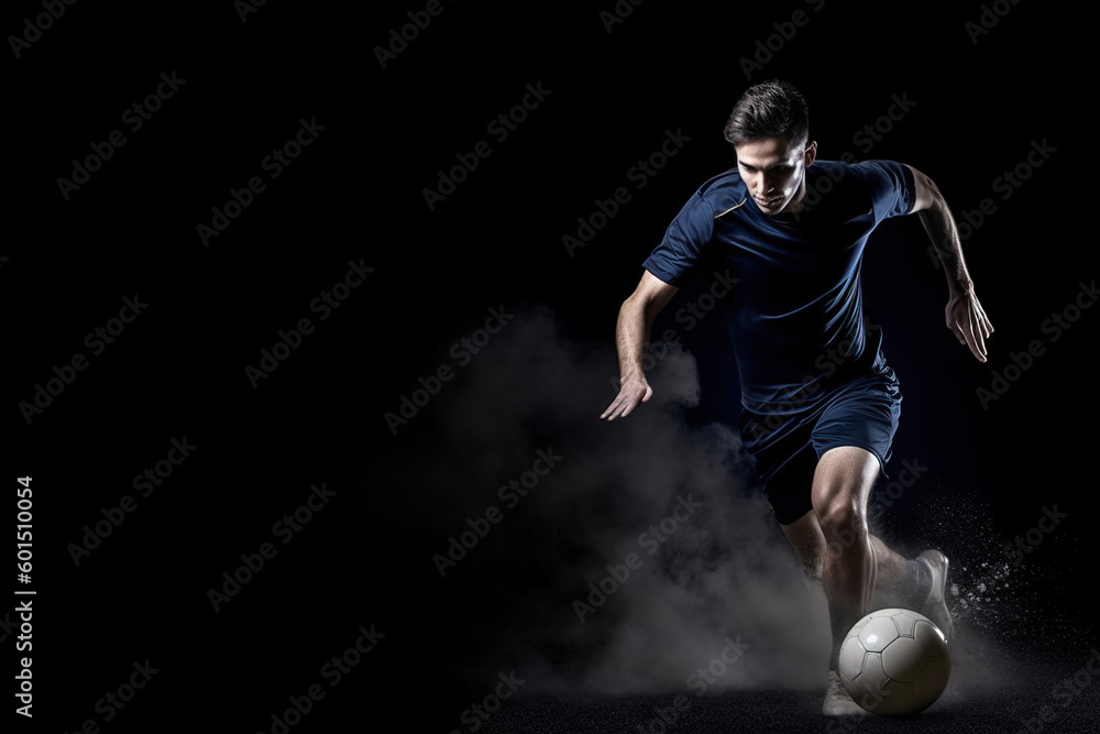 Epic full body shot of Caucasian Soccer or Football player in blue ...