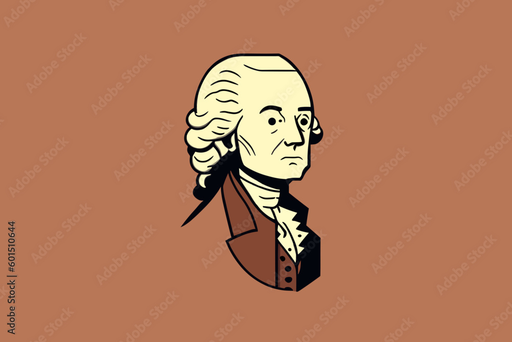Doodle inspired John Adams, cartoon sticker, sketch, vector ...