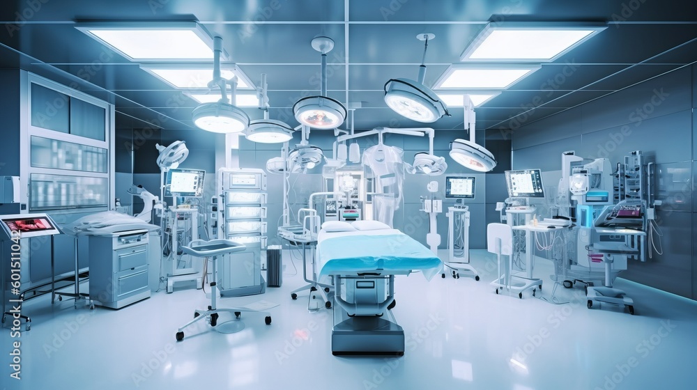 Equipment and medical devices in modern operating room. Generative AI ...
