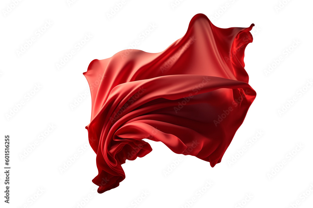 Flying red silk fabric. Waving satin cloth isolated on transparent PNG ...
