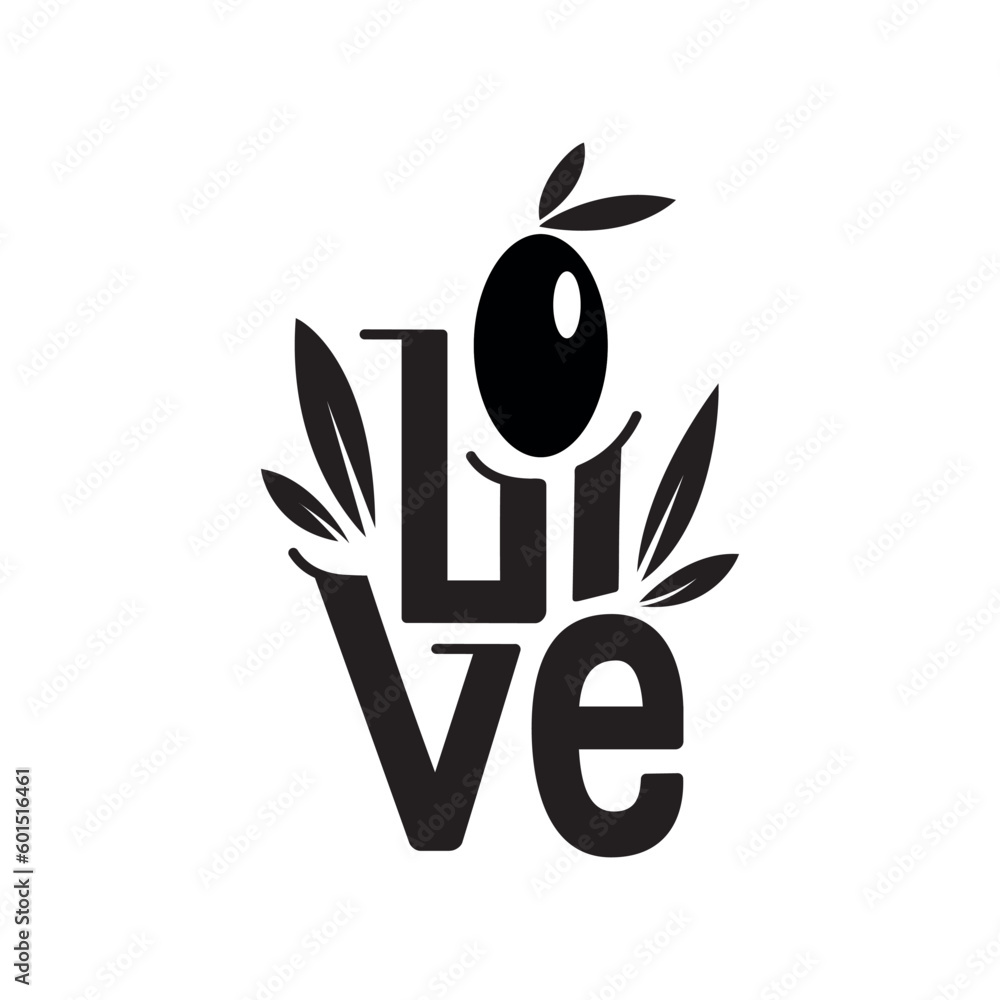 Olive handwritten text with olive and leaves. Hand lettering typography ...