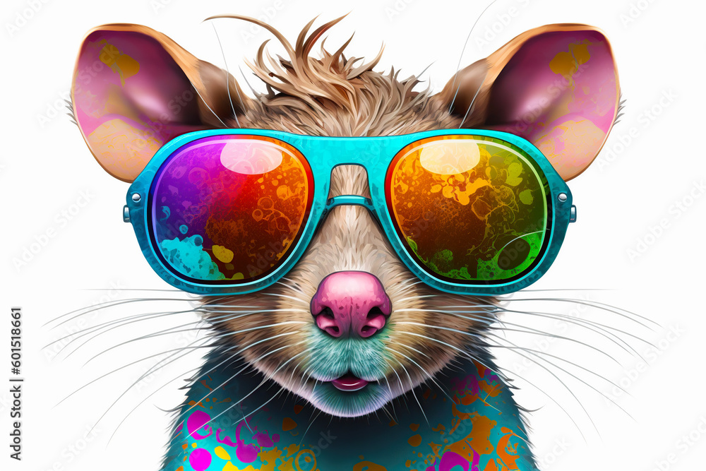 Cartoon colorful rat with sunglasses on white background. Created with ...