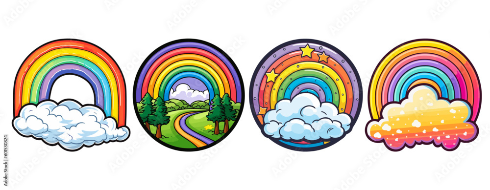 Cartoon rainbow colorful illustration, sticker style, isolated vector ...