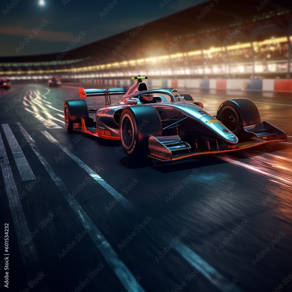 Racing track with a racing car. Racer in racing car, speed concept ...