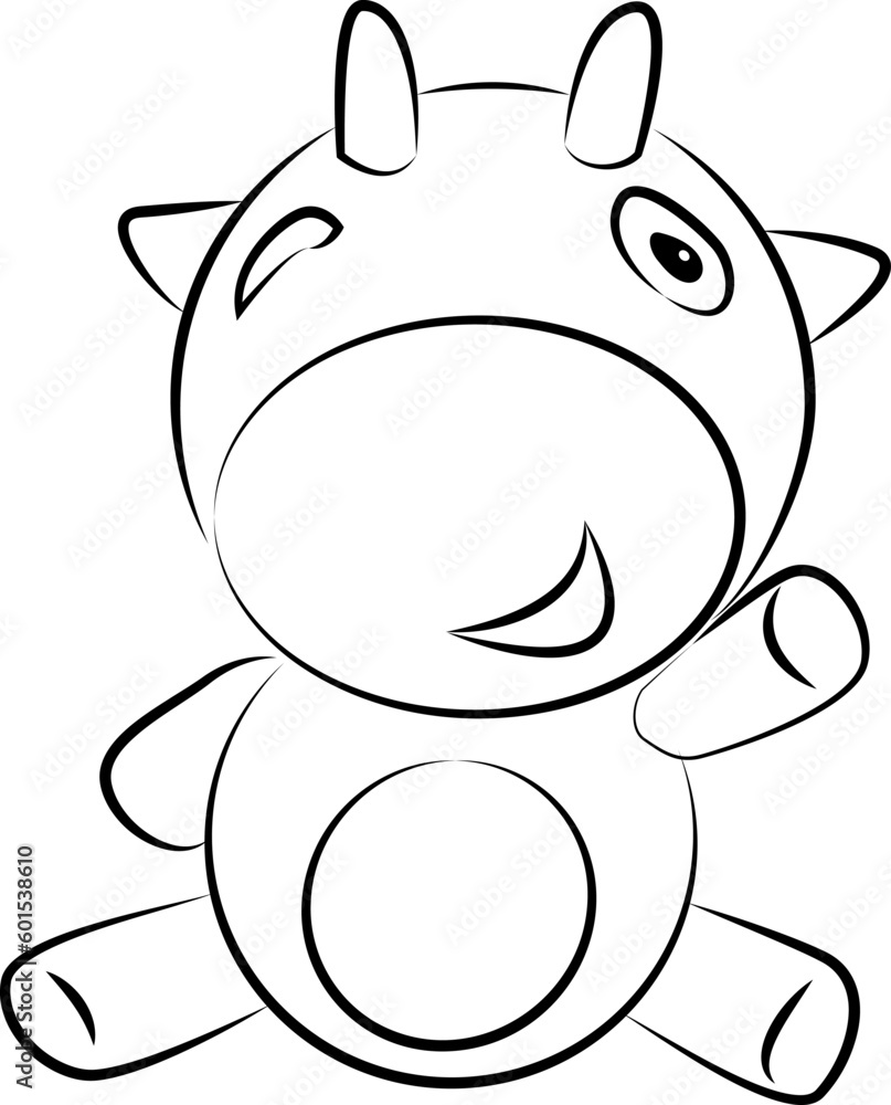 Soft toy calf. Line art illustration. Vector illustration of a baby cow ...