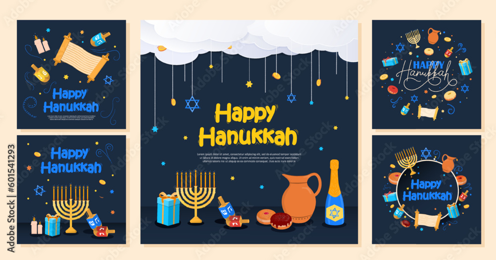 Hanukkah posters collection. Set of graphic elements for website ...