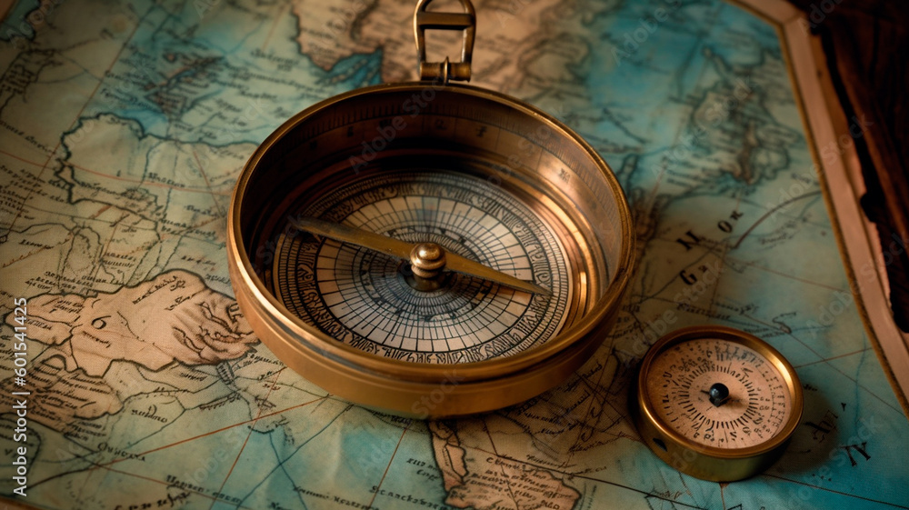Old Antique Compass on a Paper Map Blue Gold background wallpaper ...