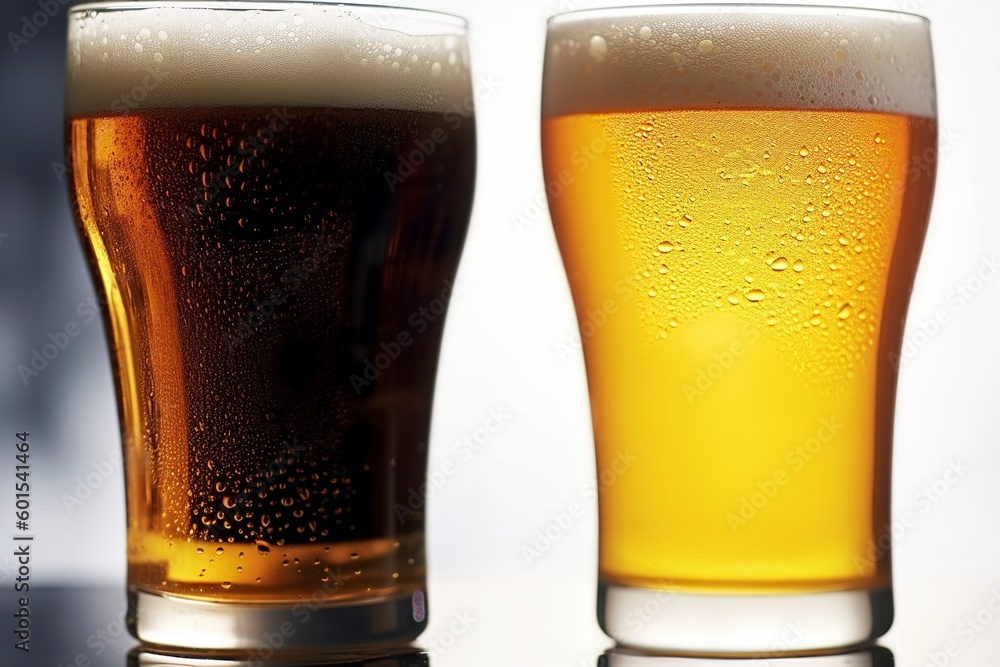 Detail of pints of blonde beer and very cool toast. Ai generated. Stock ...