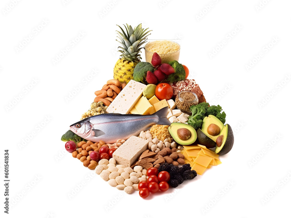 Generative Ai image of a food pyramid with meat, dairy and plants Stock ...