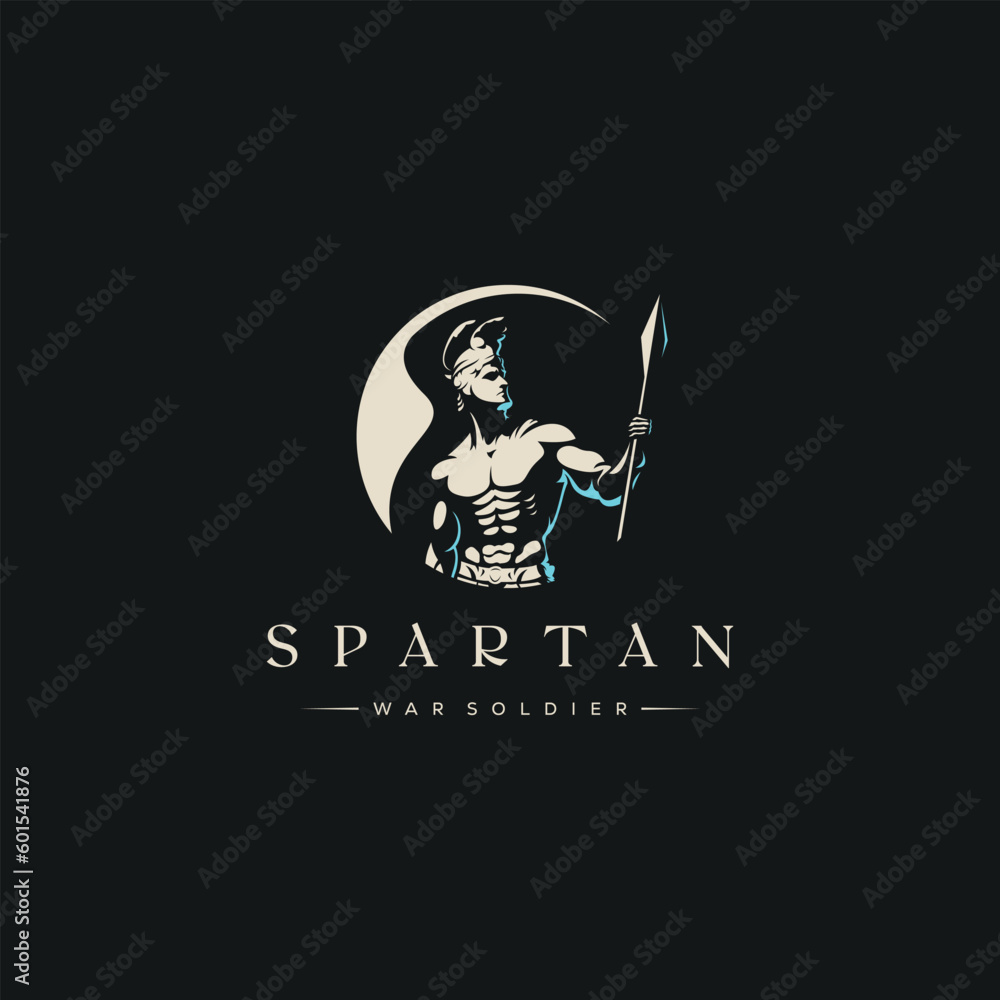 illustration of spartan king god in armor and helmet, holding a spear ...