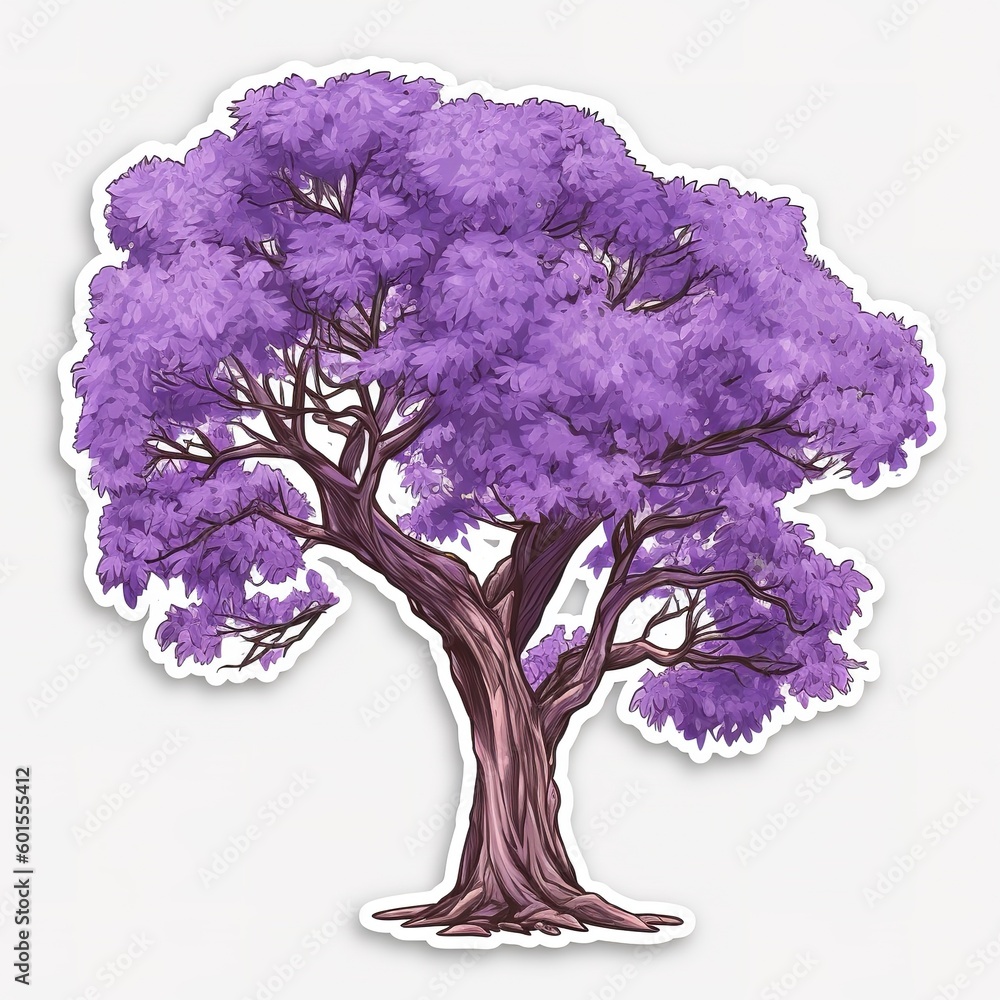 Cartoon sticker of a Jacaranda tree over white background. Generative ...