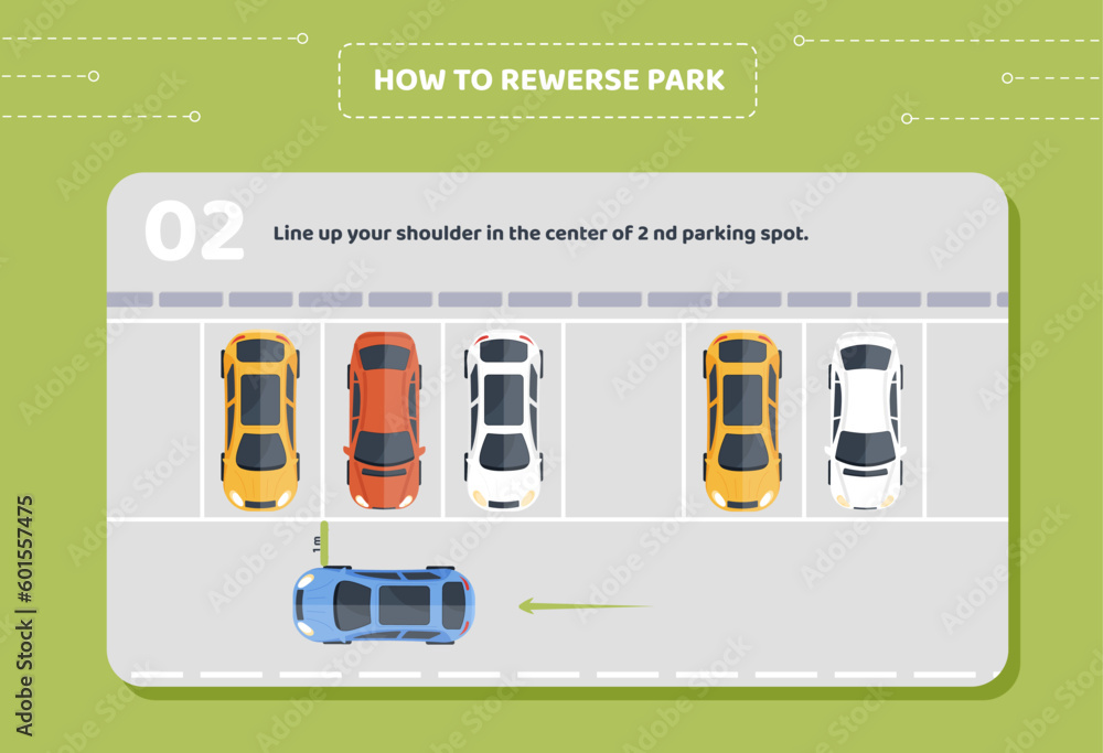 How to parking stage 2. Line up you shoulder in center of second ...