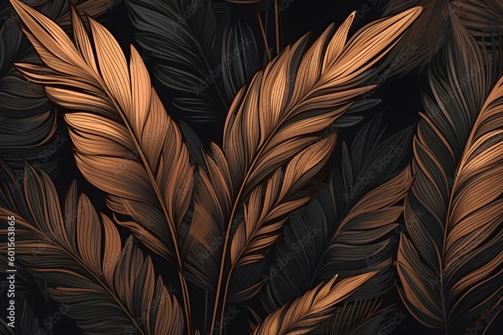 Bronze and black color fern background. Neural network AI generated art ...