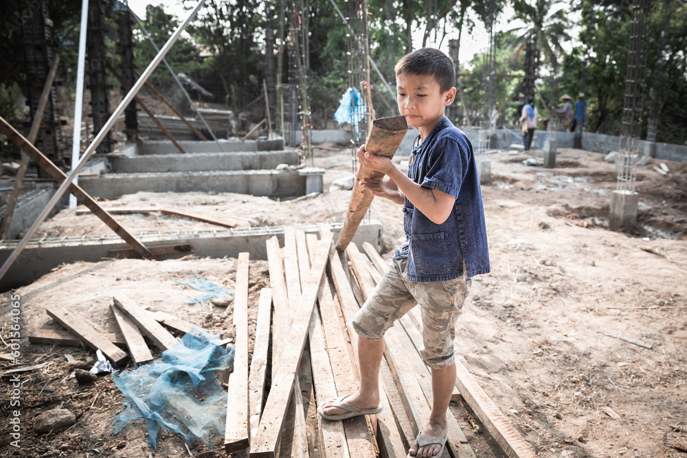Children working at construction site for world day against child labor ...