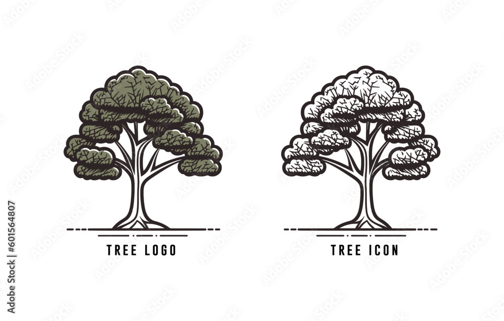 Vetor de Tree outline sketch drawing vector, Tree logo icon, Tree logo ...