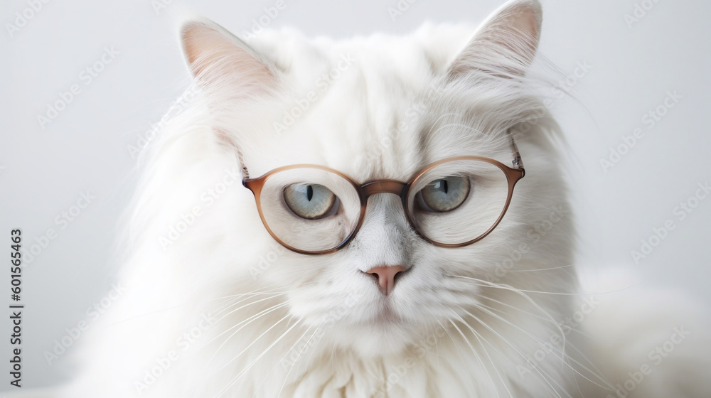 Cat with a cute fur and glasses. Cats on a solid white background ...