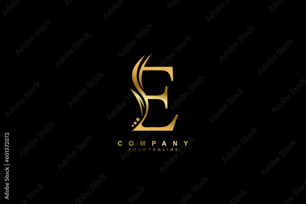 Luxury gold E logo design with feather. premium E letter monogram logo ...