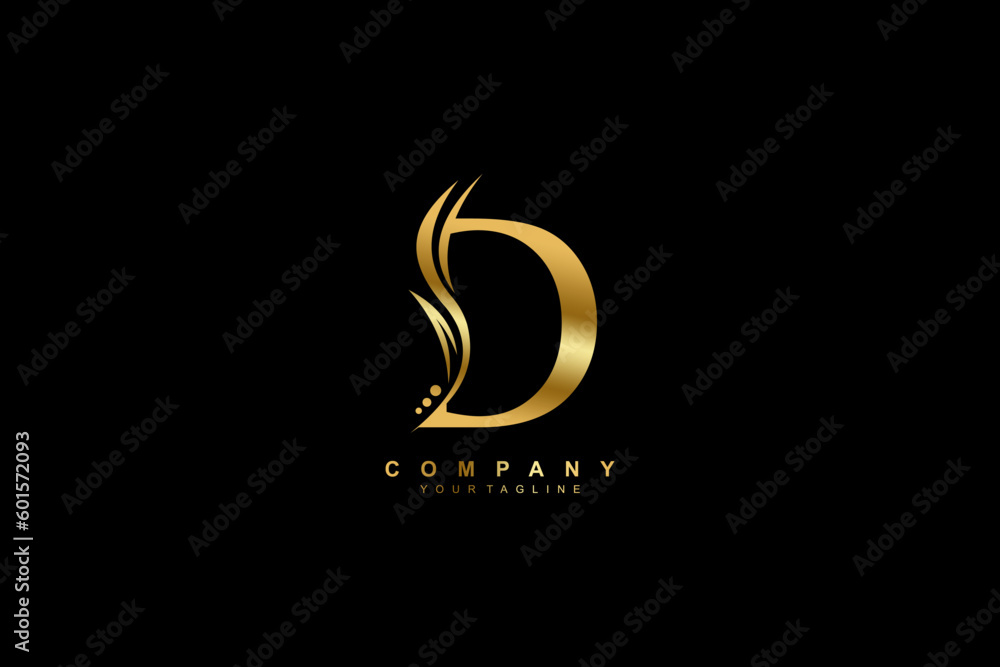 Luxury gold D logo design with feather. premium D letter monogram logo ...