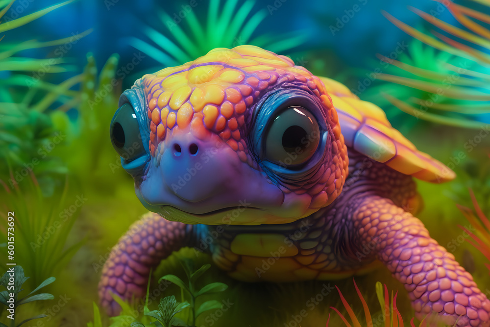 Cute fairy rainbow turtle. Fantasy cute animal suitable for children ...